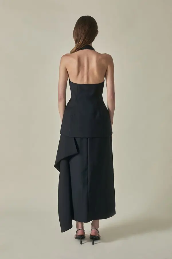 HEIRLOME Augusta Asymmetrical Draped Skirt In Silk Wool - Black