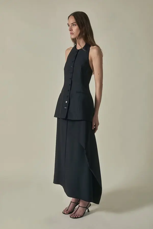 HEIRLOME Augusta Asymmetrical Draped Skirt In Silk Wool - Black