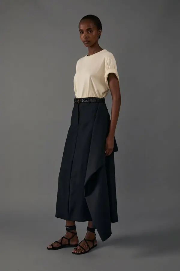 HEIRLOME Augusta Asymmetrical Draped Skirt In Silk Wool - Black