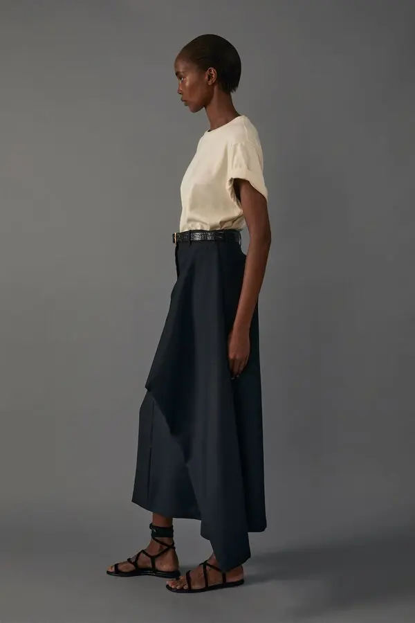 HEIRLOME Augusta Asymmetrical Draped Skirt In Silk Wool - Black