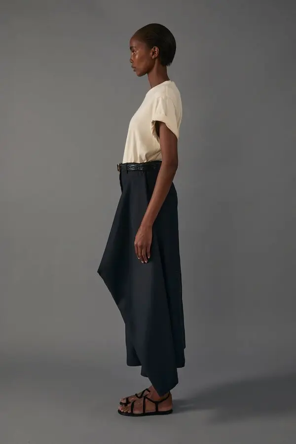 HEIRLOME Augusta Asymmetrical Draped Skirt In Silk Wool - Black