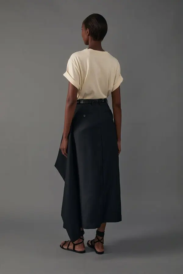 HEIRLOME Augusta Asymmetrical Draped Skirt In Silk Wool - Black