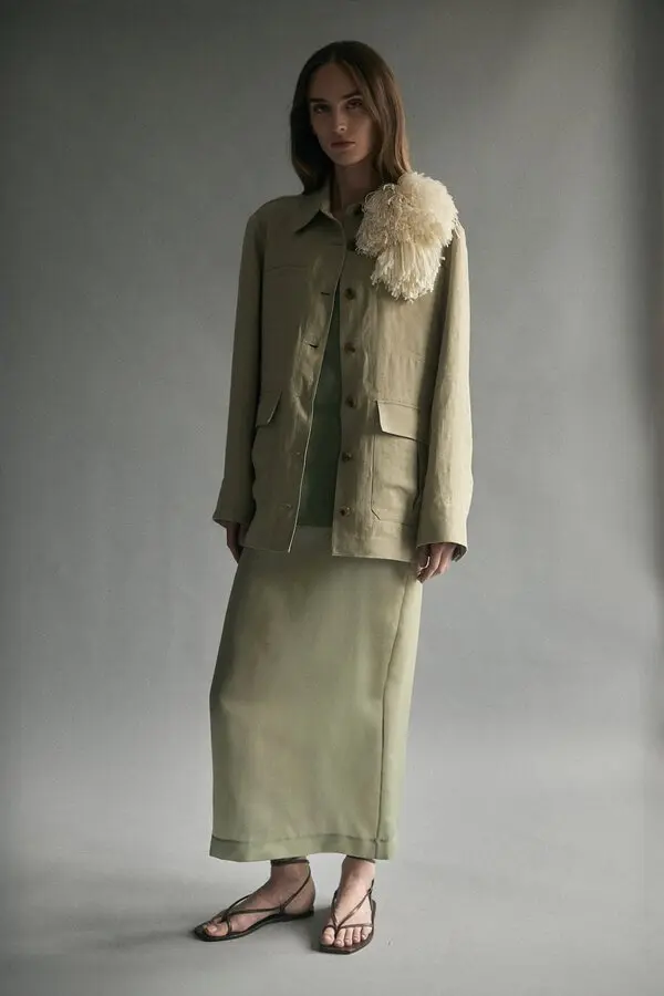 HEIRLOME Irene Midi Skirt In Satin-faced Silk Organza - Moss