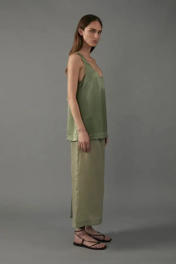 HEIRLOME Irene Midi Skirt In Satin-faced Silk Organza - Moss