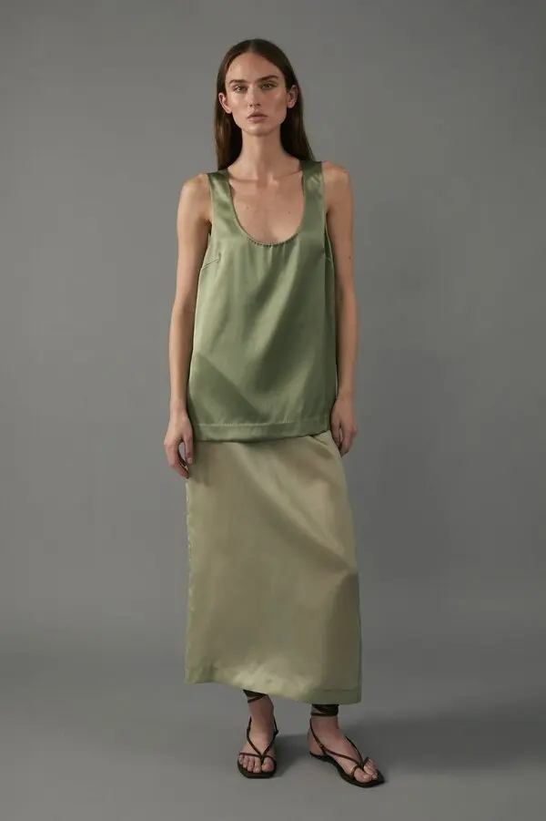 HEIRLOME Irene Midi Skirt In Satin-faced Silk Organza - Moss