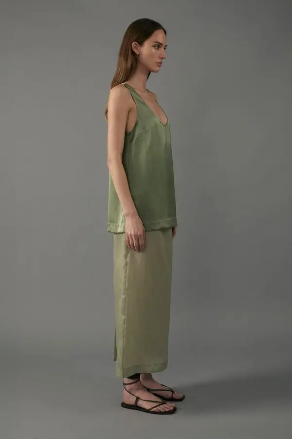 HEIRLOME Irene Midi Skirt In Satin-faced Silk Organza - Moss