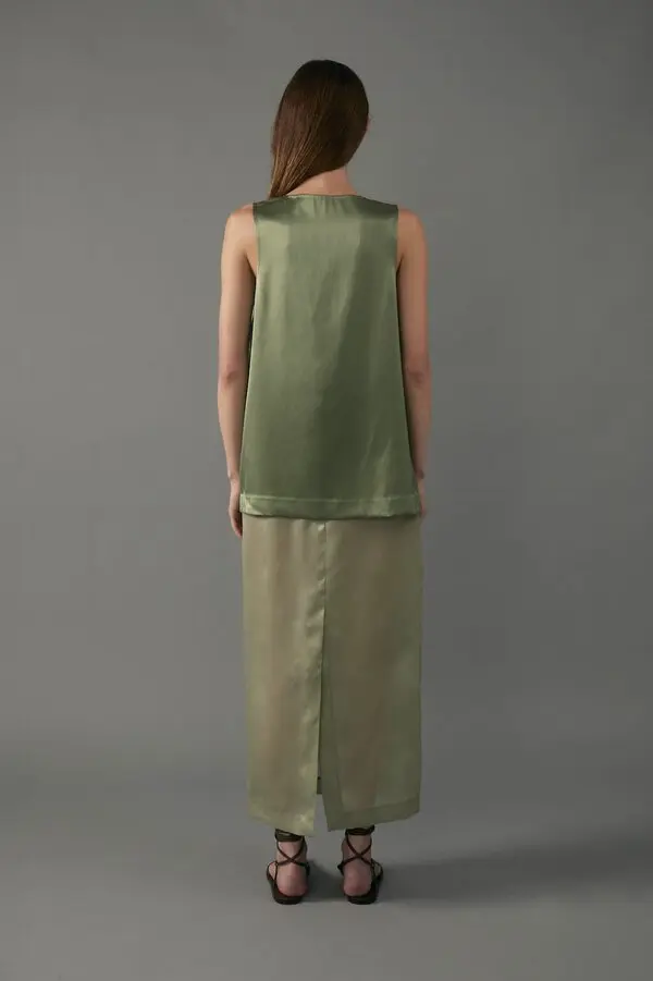 HEIRLOME Irene Midi Skirt In Satin-faced Silk Organza - Moss