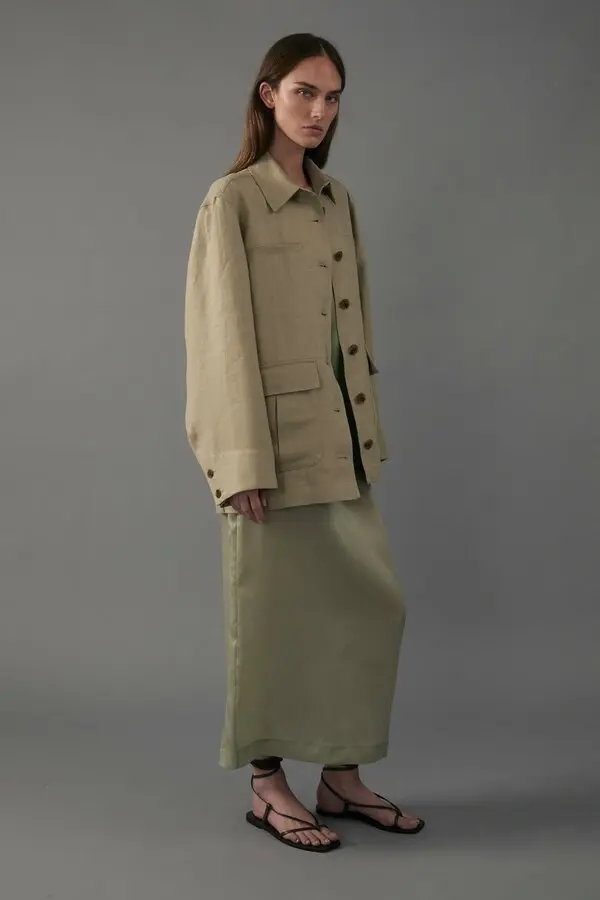HEIRLOME Irene Midi Skirt In Satin-faced Silk Organza - Moss