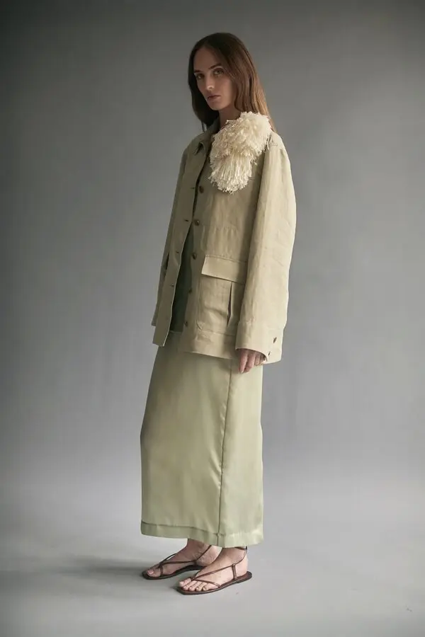 HEIRLOME Irene Midi Skirt In Satin-faced Silk Organza - Moss
