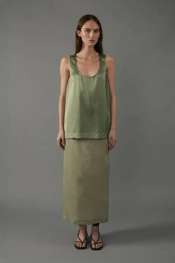 HEIRLOME Elaine Top In Double-faced Silk Satin - Moss