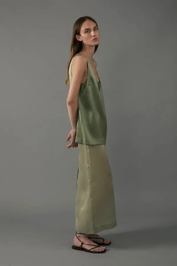 HEIRLOME Elaine Top In Double-faced Silk Satin - Moss