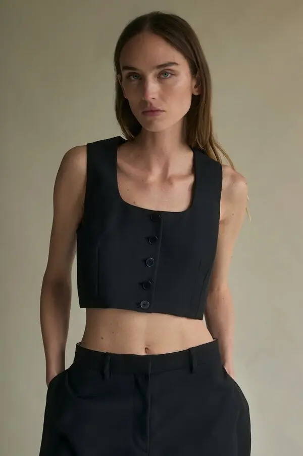 HEIRLOME Pamela Cropped Silk Wool Faille Top