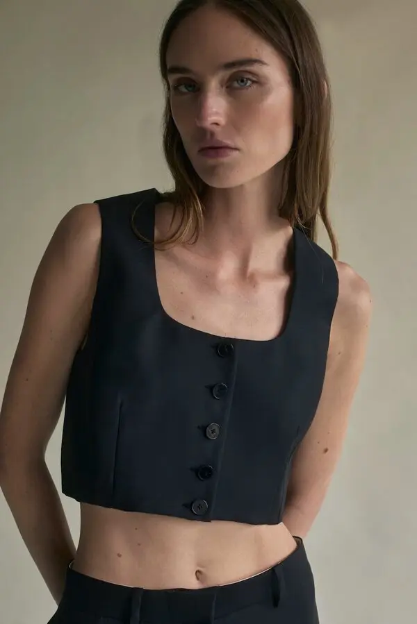HEIRLOME Pamela Cropped Silk Wool Faille Top
