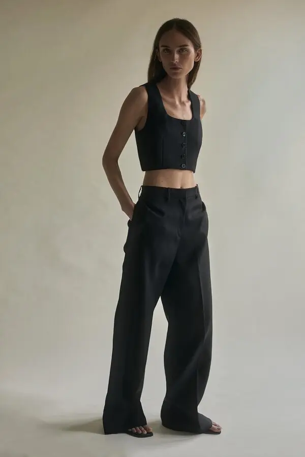 HEIRLOME Pamela Cropped Silk Wool Faille Top