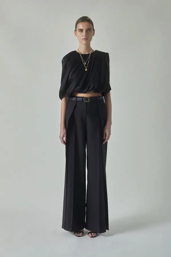 HEIRLOME Tova Tailored Silk & Wool Faille Trousers - Black