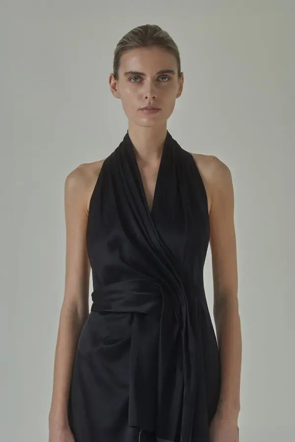 HEIRLOME Barbara Halterneck Dress In Double-face Silk Satin - Black