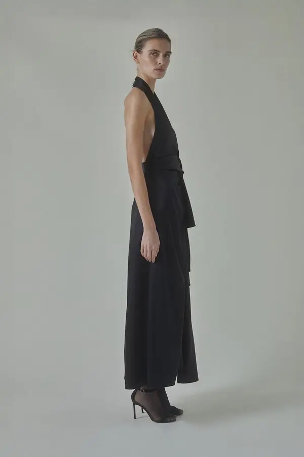 HEIRLOME Barbara Halterneck Dress In Double-face Silk Satin - Black