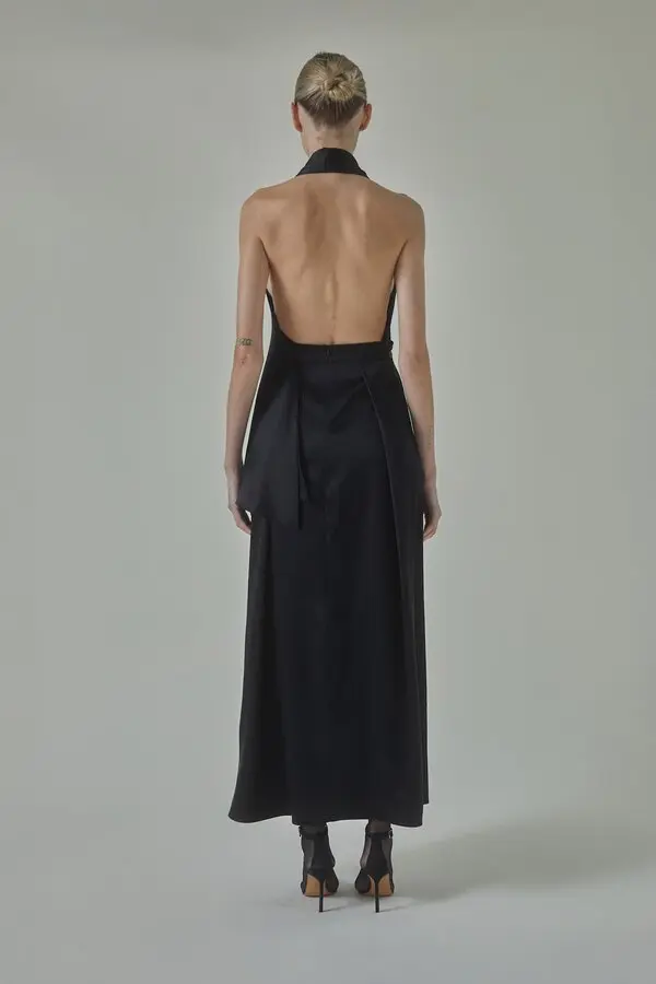 HEIRLOME Barbara Halterneck Dress In Double-face Silk Satin - Black