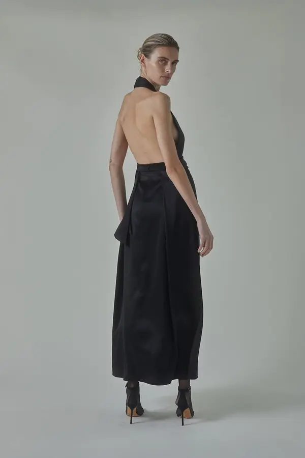 HEIRLOME Barbara Halterneck Dress In Double-face Silk Satin - Black