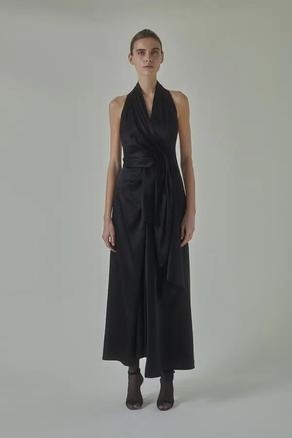 HEIRLOME Barbara Halterneck Dress In Double-face Silk Satin
