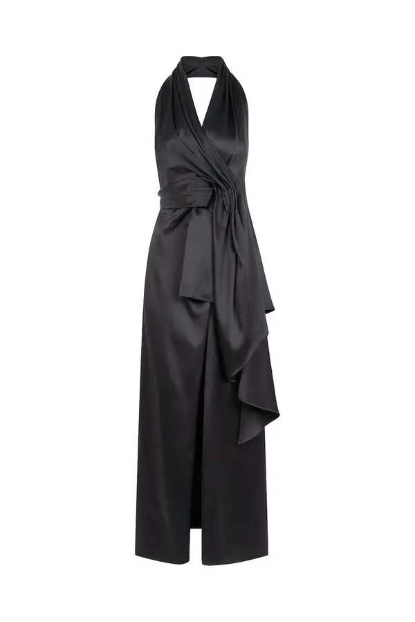 HEIRLOME Barbara Halterneck Dress In Double-face Silk Satin