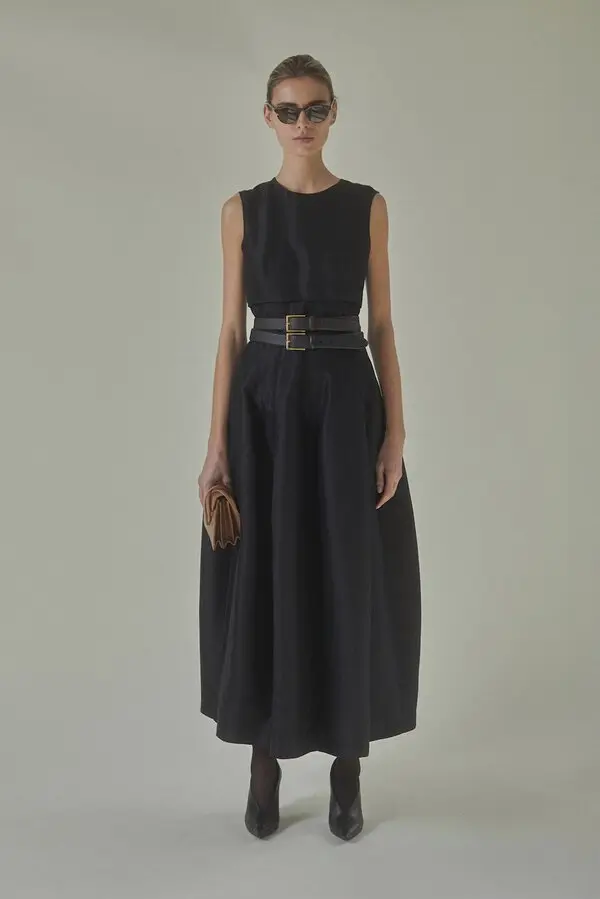 HEIRLOME Estefania Corseted Silk Shantung A-line Midi Dress