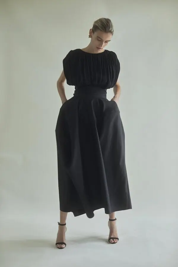 HEIRLOME Karla Midi Skirt In Italian Silk-wool Faille - Black