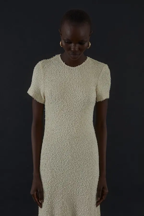 HEIRLOME Julia Dress: Short Sleeve Midi Dress In Fsc Certified Viscose Boucle