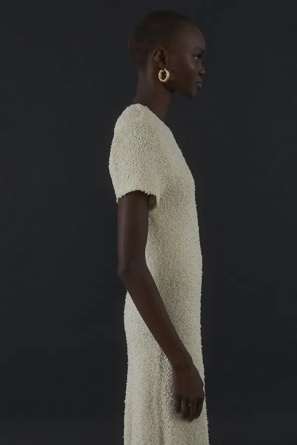 HEIRLOME Julia Dress: Short Sleeve Midi Dress In Fsc Certified Viscose Boucle