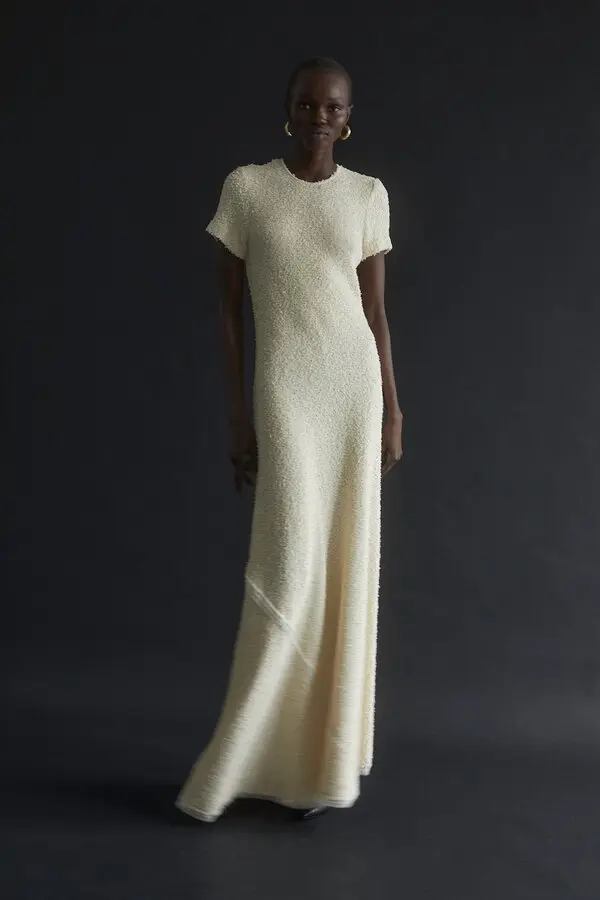 HEIRLOME Julia Dress: Short Sleeve Midi Dress In Fsc Certified Viscose Boucle