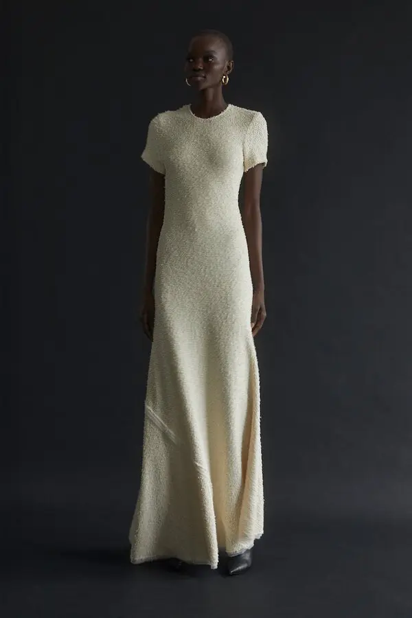 HEIRLOME Julia Dress: Short Sleeve Midi Dress In Fsc Certified Viscose Boucle