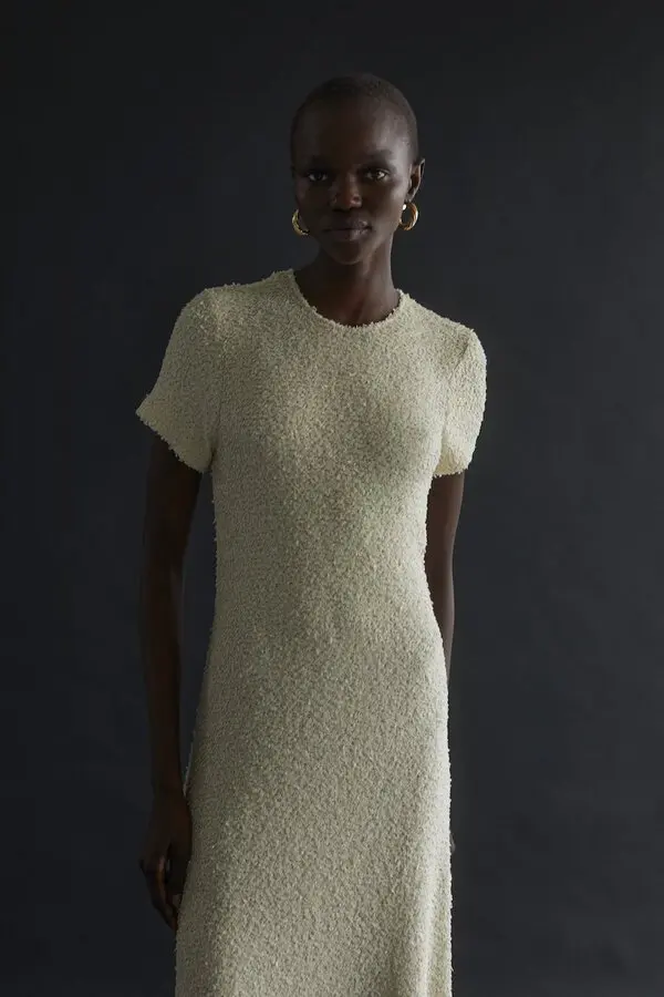 HEIRLOME Julia Dress: Short Sleeve Midi Dress In Fsc Certified Viscose Boucle
