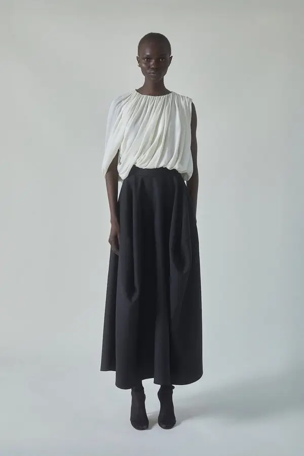 HEIRLOME Marie Asymmetrical Draped Silk Top - Ivory