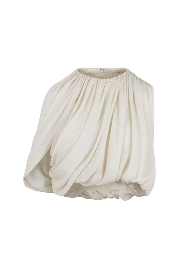 HEIRLOME Marie Asymmetrical Draped Silk Top - Ivory