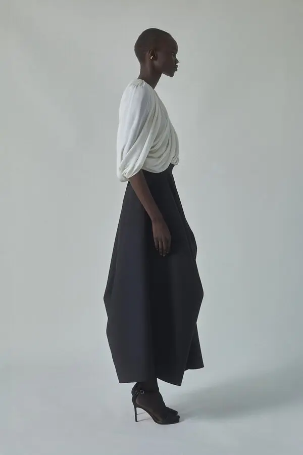 HEIRLOME Marie Asymmetrical Draped Silk Top - Ivory