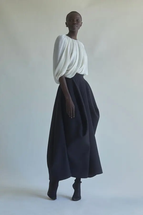 HEIRLOME Marie Asymmetrical Draped Silk Top - Ivory