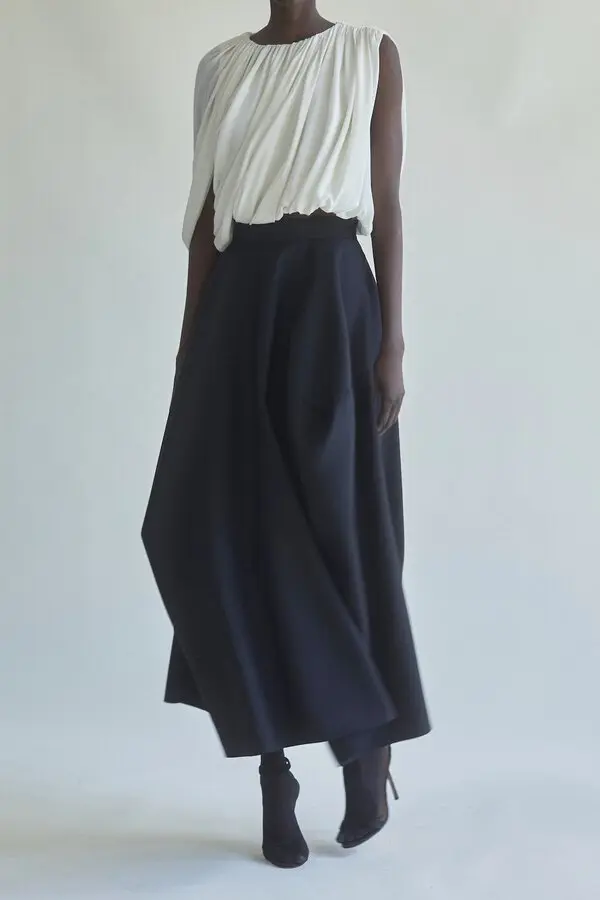 HEIRLOME Marie Asymmetrical Draped Silk Top - Ivory