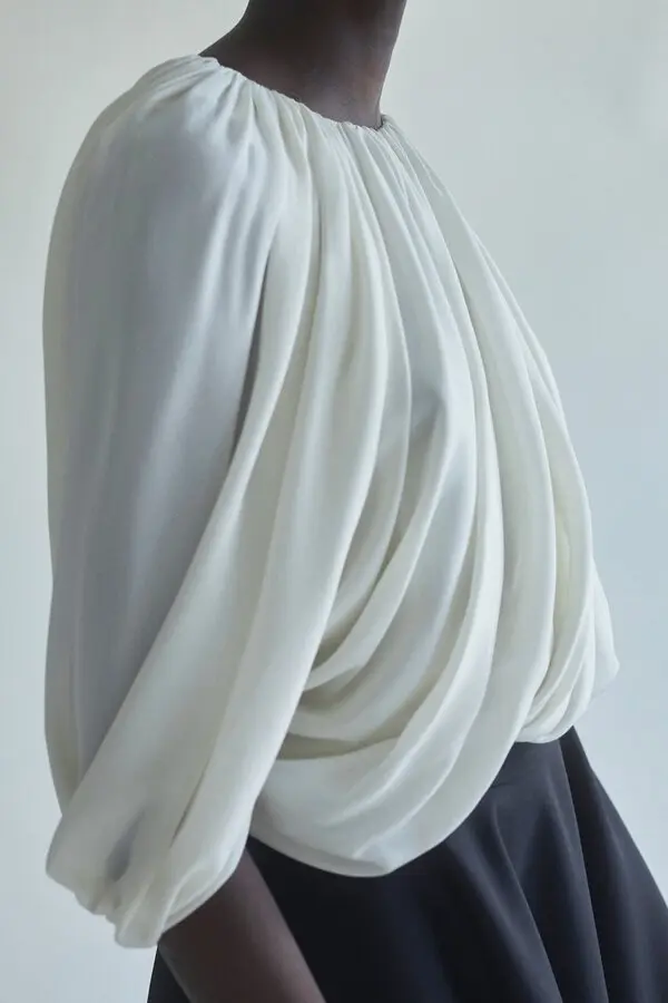 HEIRLOME Marie Asymmetrical Draped Silk Top - Ivory