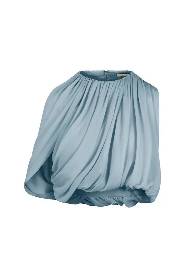 HEIRLOME Asymmetrical Draped Silk Top - Sky