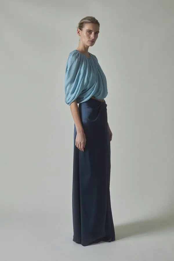 HEIRLOME Asymmetrical Draped Silk Top - Sky
