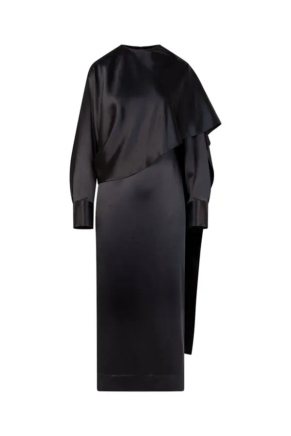HEIRLOME Carmen Dress In Silk Satin With Asymmetrical Cape