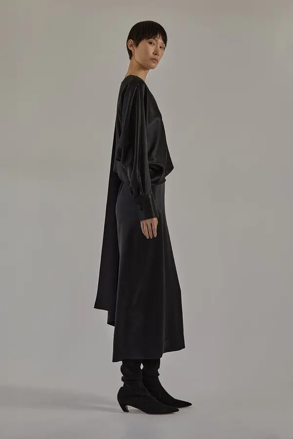 HEIRLOME Carmen Dress In Silk Satin With Asymmetrical Cape