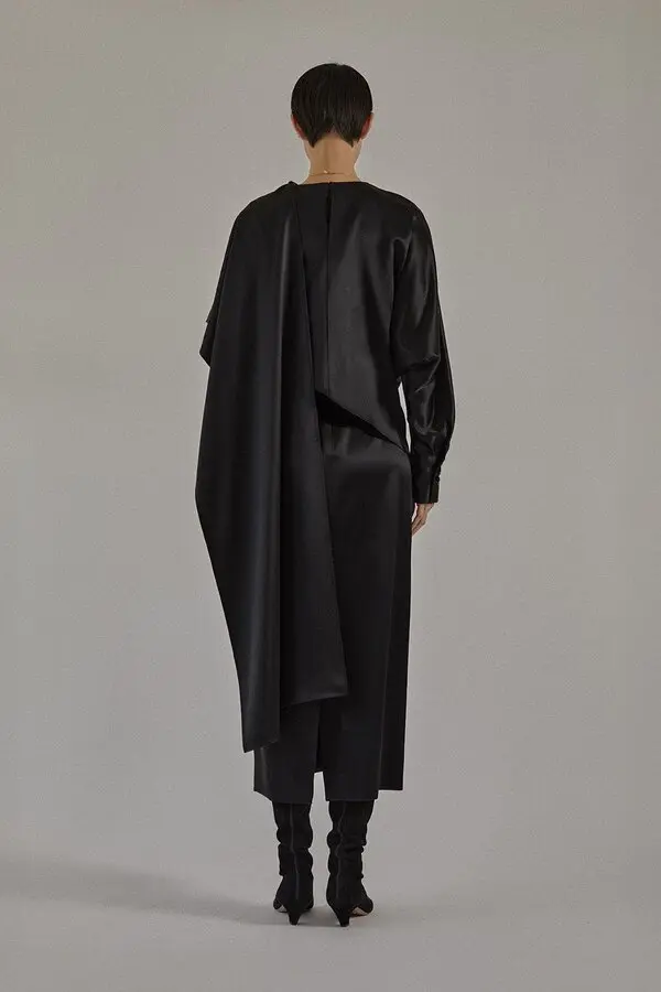 HEIRLOME Carmen Dress In Silk Satin With Asymmetrical Cape
