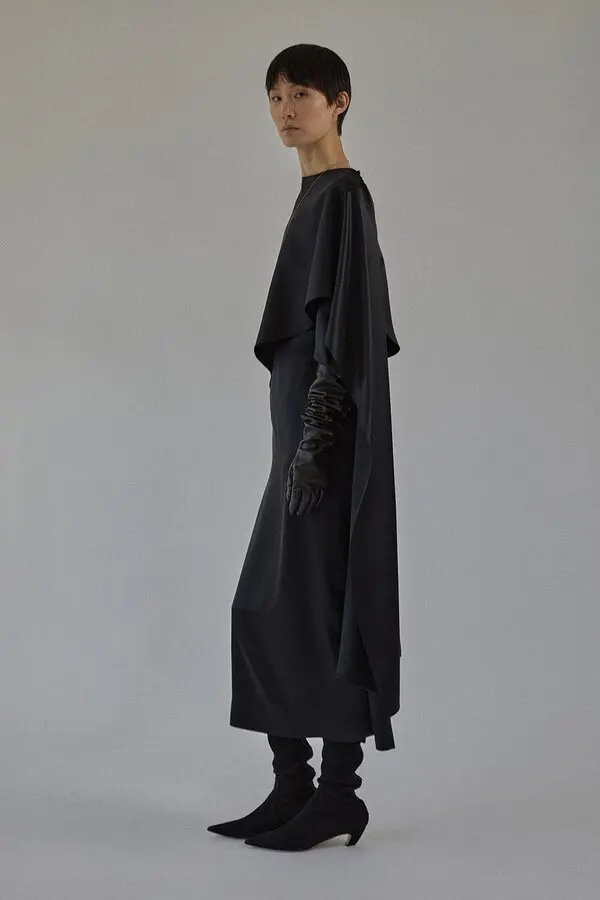HEIRLOME Carmen Dress In Silk Satin With Asymmetrical Cape