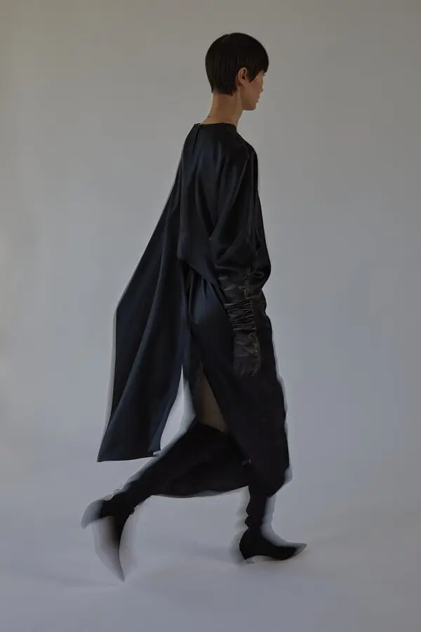 HEIRLOME Carmen Dress In Silk Satin With Asymmetrical Cape
