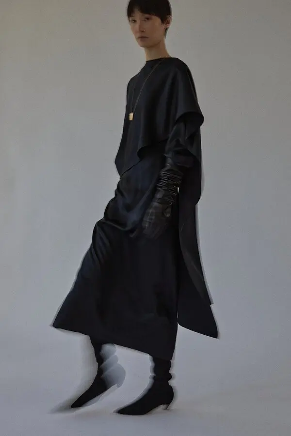 HEIRLOME Carmen Dress In Silk Satin With Asymmetrical Cape