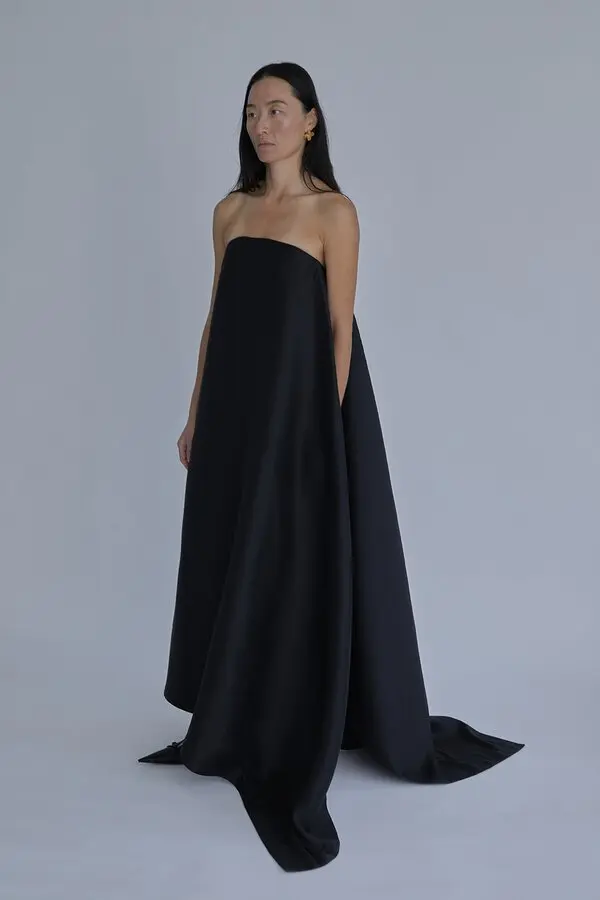HEIRLOME Wren Strapless Asymmetrical Draped Dress - Black