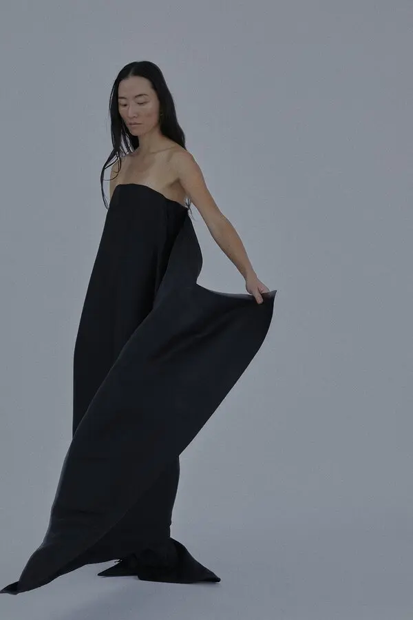 HEIRLOME Wren Strapless Asymmetrical Draped Dress