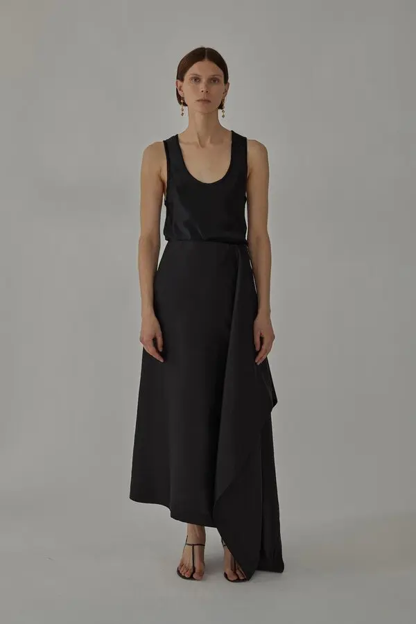 HEIRLOME Mel Asymmetrical Draped Skort In Italian Silk Shantung
