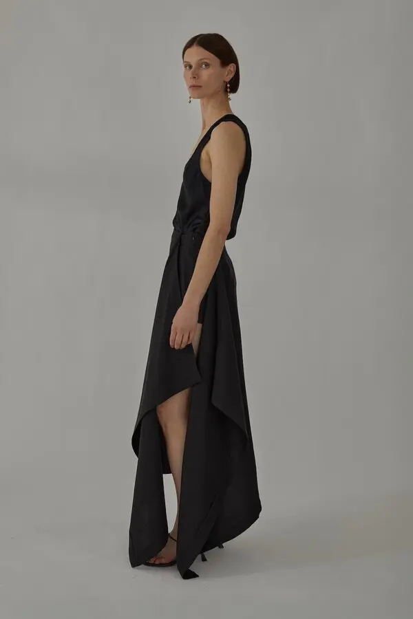 HEIRLOME Mel Asymmetrical Draped Skort In Italian Silk Shantung